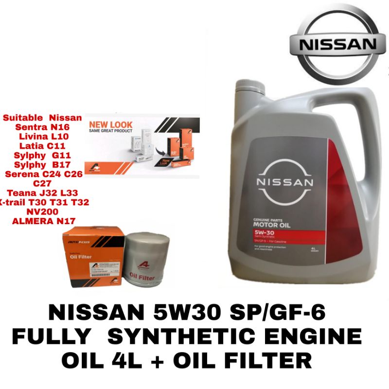 Nissan Engine Oil 5W30 Fully Synthetic 4L + TC Oil Filter for Nissan ...
