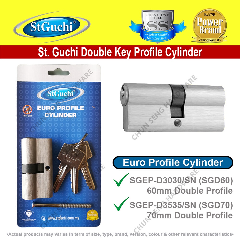 ST GUCHI EURO PROFILE CYLINDER LOCK DOUBLE KEY 60MM & 70MM | Shopee ...