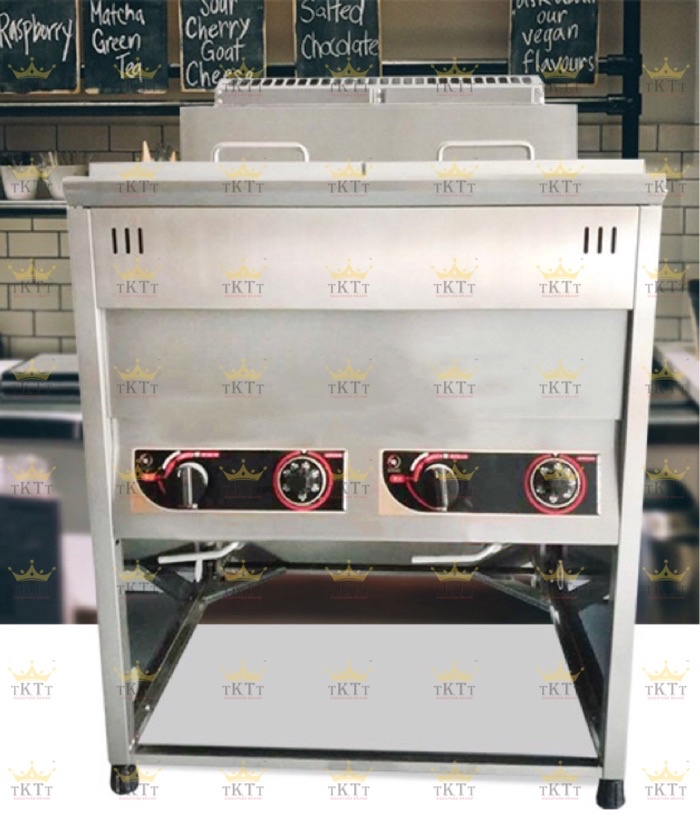TKTT XL Dual Tank Commercial Gas Deep Fryer Stand Landed Automatic Temperature Fryer Dapur ...