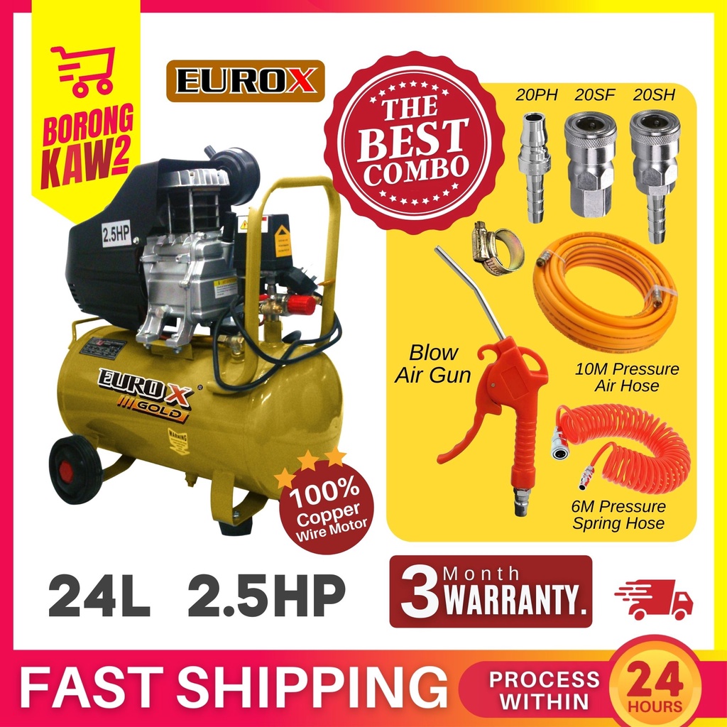 EUROX EAW2524 24Liter Air Compressor 2.5HP 8Bar 240V 2850rpm Europower 24L ( Solo / + Air Blow ...