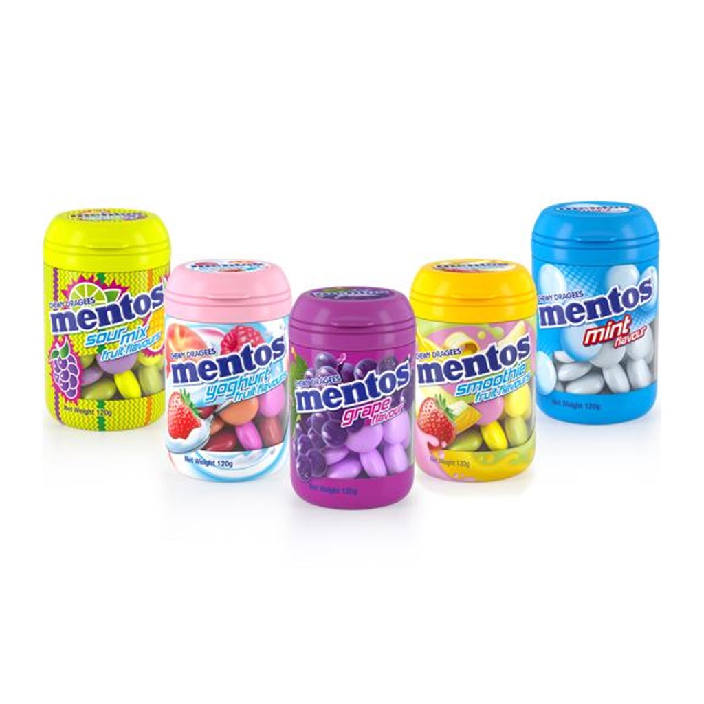 Mentos Chewy Dragees Mint/Sour Mix/Yoghurt Fruit/Grape 120g | Shopee ...