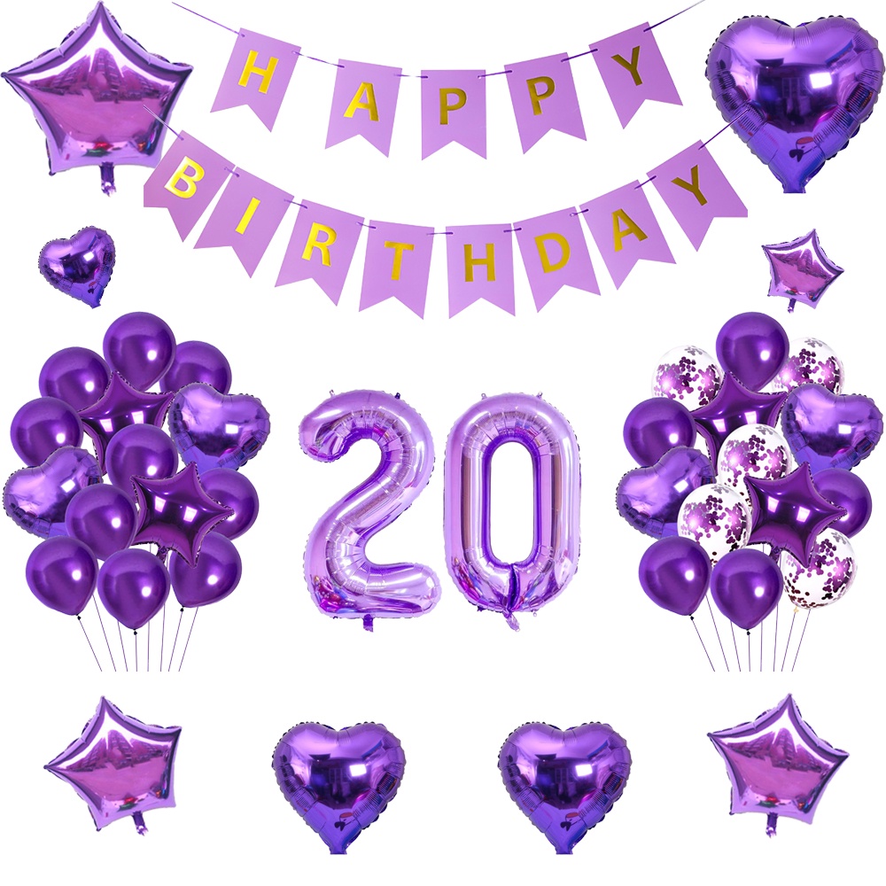 Purple Latex Balloons Set Party Banner with Confetti Kids Letter ...