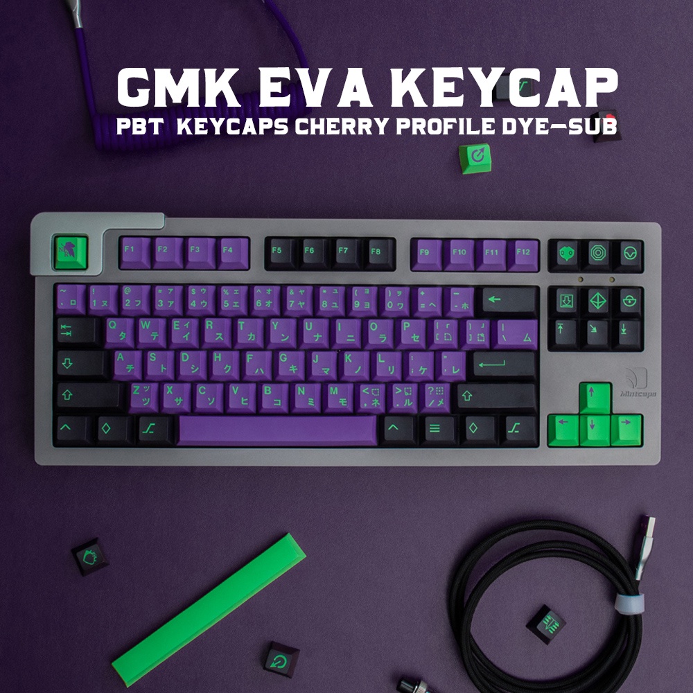 PBT 129 Keys EVA-01 Keycaps Cherry Profile DYE-Sub Mechanical Keyboard ...