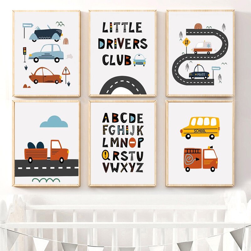 Letter Education Poster Car Road Nursery Wall Art Kids Room Decoration ...