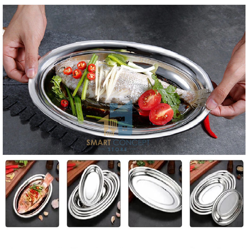 Stainless Steel Oval Plate Steam Fish Plate Snack Dessert Serving ...