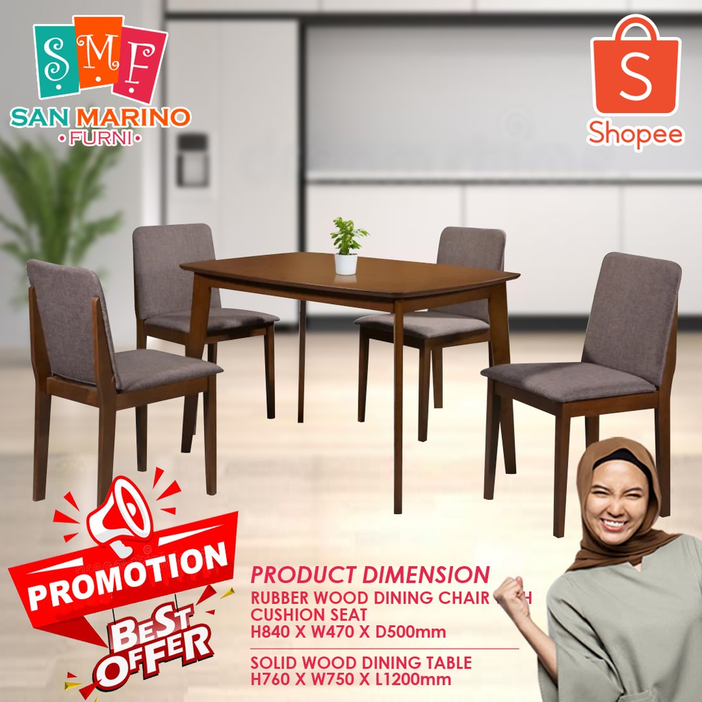 Solid Wood 1 + 4 Cushion Chair Dining Set Breakfast Lunch Dinner Set ...