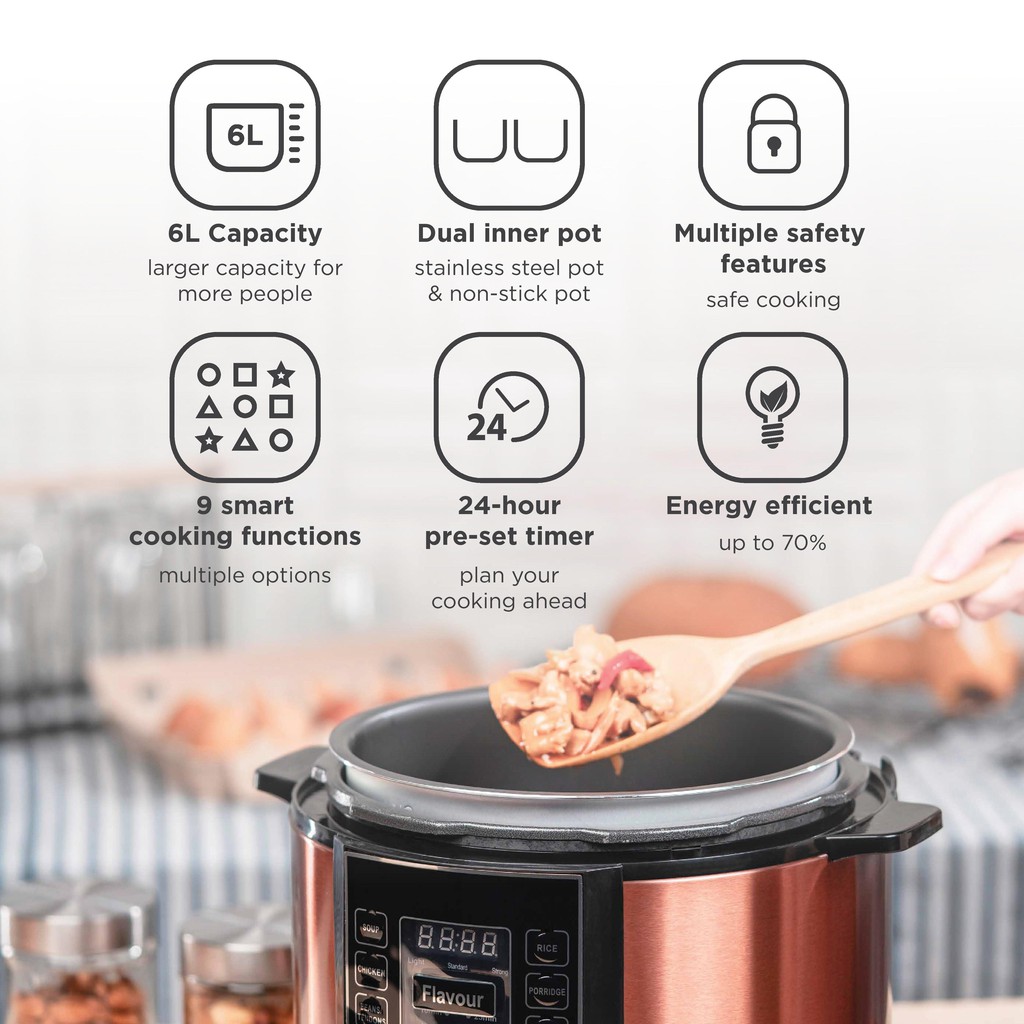 Russell Taylors Dual Pot Pressure Cooker Rice Cooker 2 Pots + Steam (6L ...