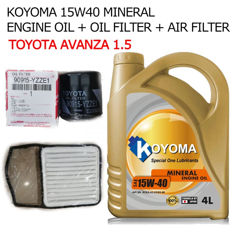 TOYOTA AVANZA 2007year-2015year OIL FILTER + AIR FILTER + KOYOMA 15W40 ...