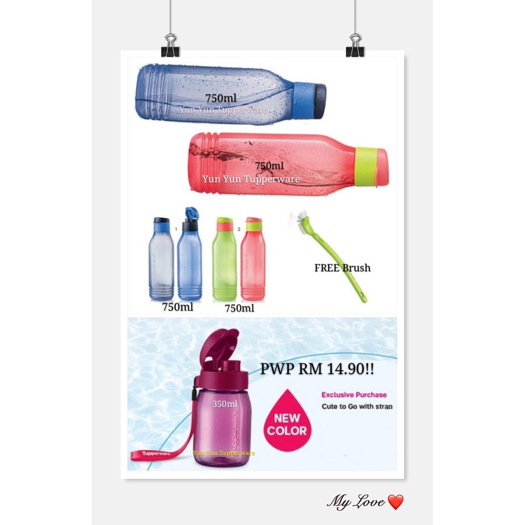Tupperware Triangle Quencher Eco Bottle (4) 750ml + FREE Brush + PWP ...
