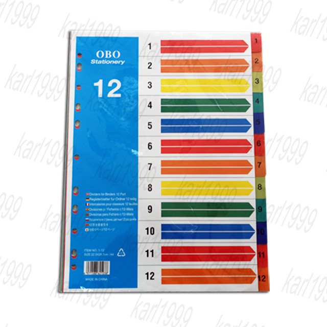 Pembahagi Fail OBO A4 1–12 (1 set) – OBO Index Divider A4 Size No.1–12 ...