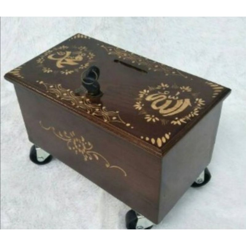 KAYU Plain Wheel Charity Box INFAQ Money Box Mosque Mosque FURNITURE ...