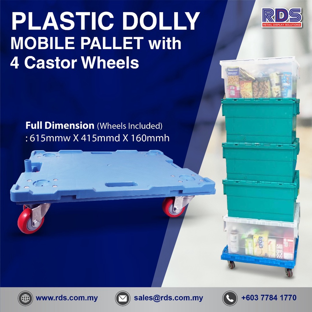 Plastic Dolly Platform Trolley mobile pallet with 4 castor wheels tote ...
