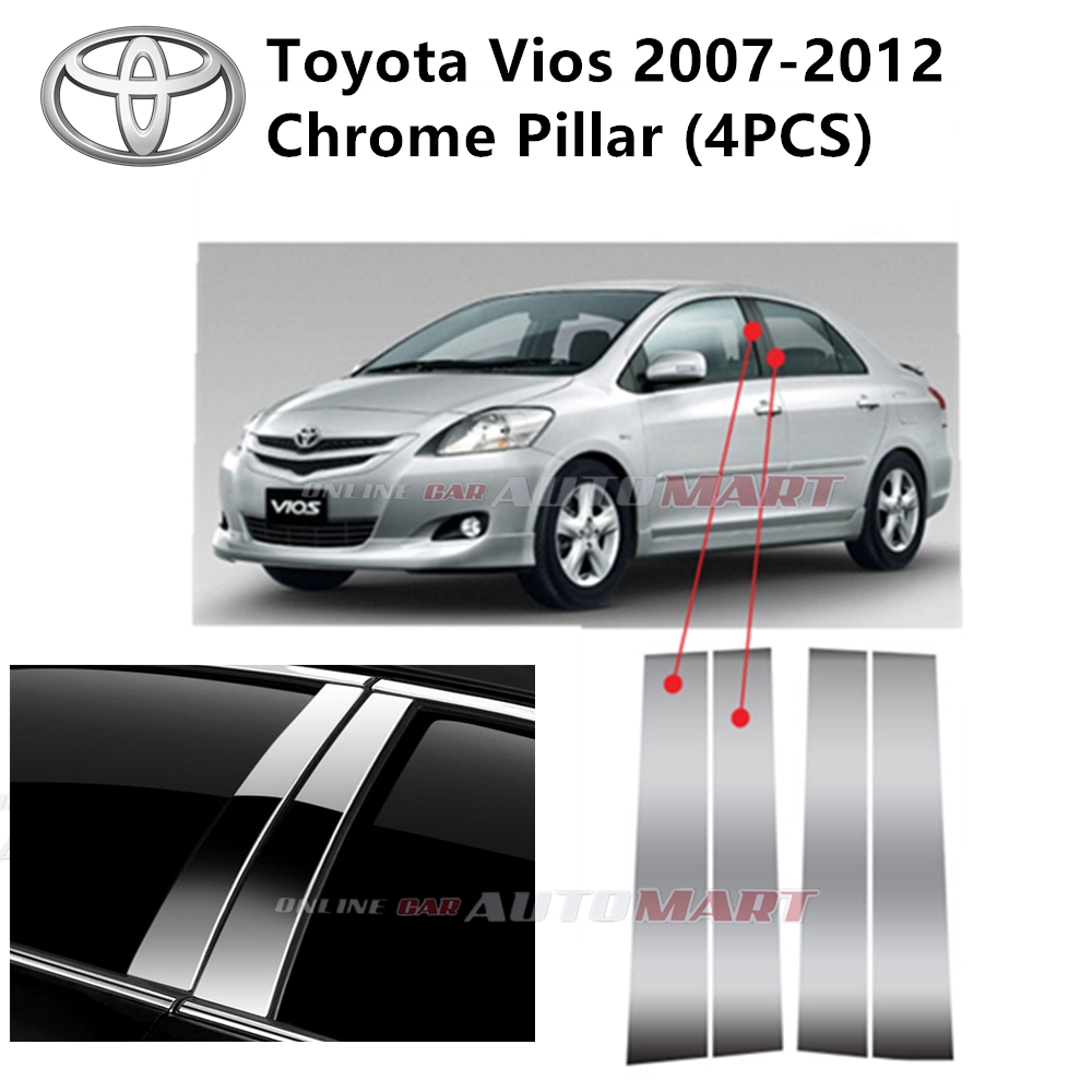 Toyota Vios Yr 2007-2013- Car Chrome Door Window Pillar Trim Panel ...