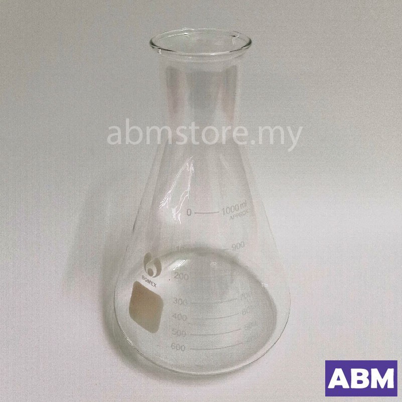 Conical Flask 1000ml Narrow Mouth Flare Rim Borosilicate Glass, BOMEX ...
