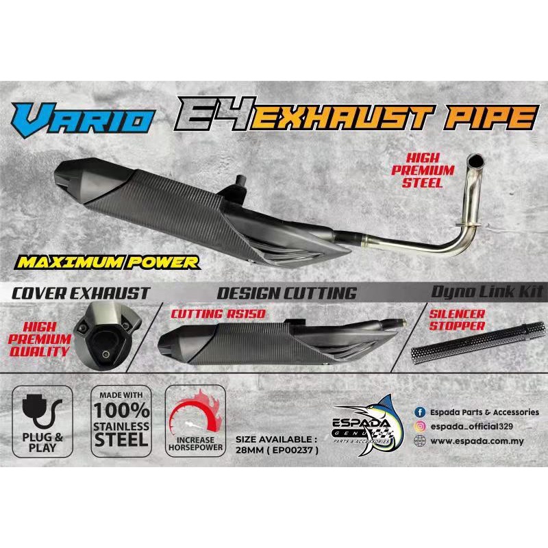 ESPADA RACING EXHAUST PIPE E4 HONDA VARIO 28mm | Shopee Malaysia