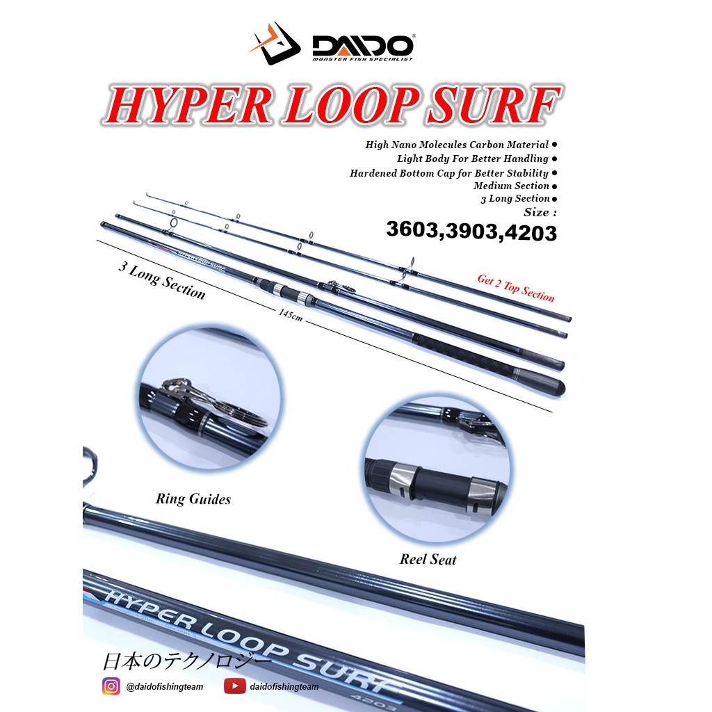 Daido HYPERLOOP SURF CARBON Rod 360CM 390CM 420CM (3Rd Connection ...