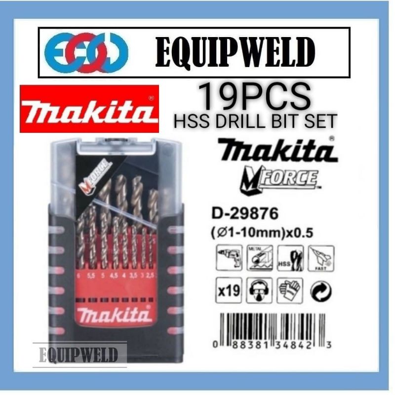 MAKITA D-29876 19PCS M-FORCE (1~10MM ) X 0.5MM HSS DRILL BIT ASSORTMENT ...