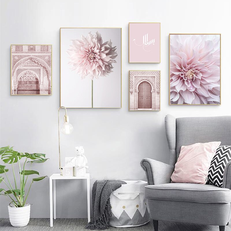 Astrdecor Nordic Pink Blooming Dahlia Islamic Mosque Posters | Shopee ...