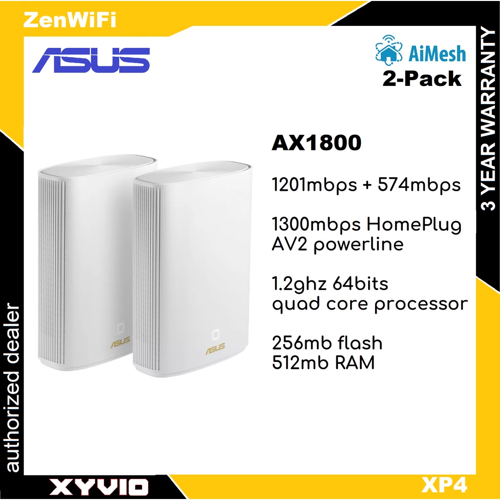 ASUS ZenWiFi XP4 2-Pack AX1800 with built-in AV1300 Powerline Dual-band WiFi Router Whole Home ...