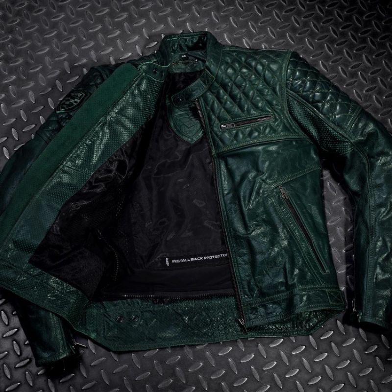 Motorcycle leather jacket Scrambler British Racing Green | Shopee Malaysia