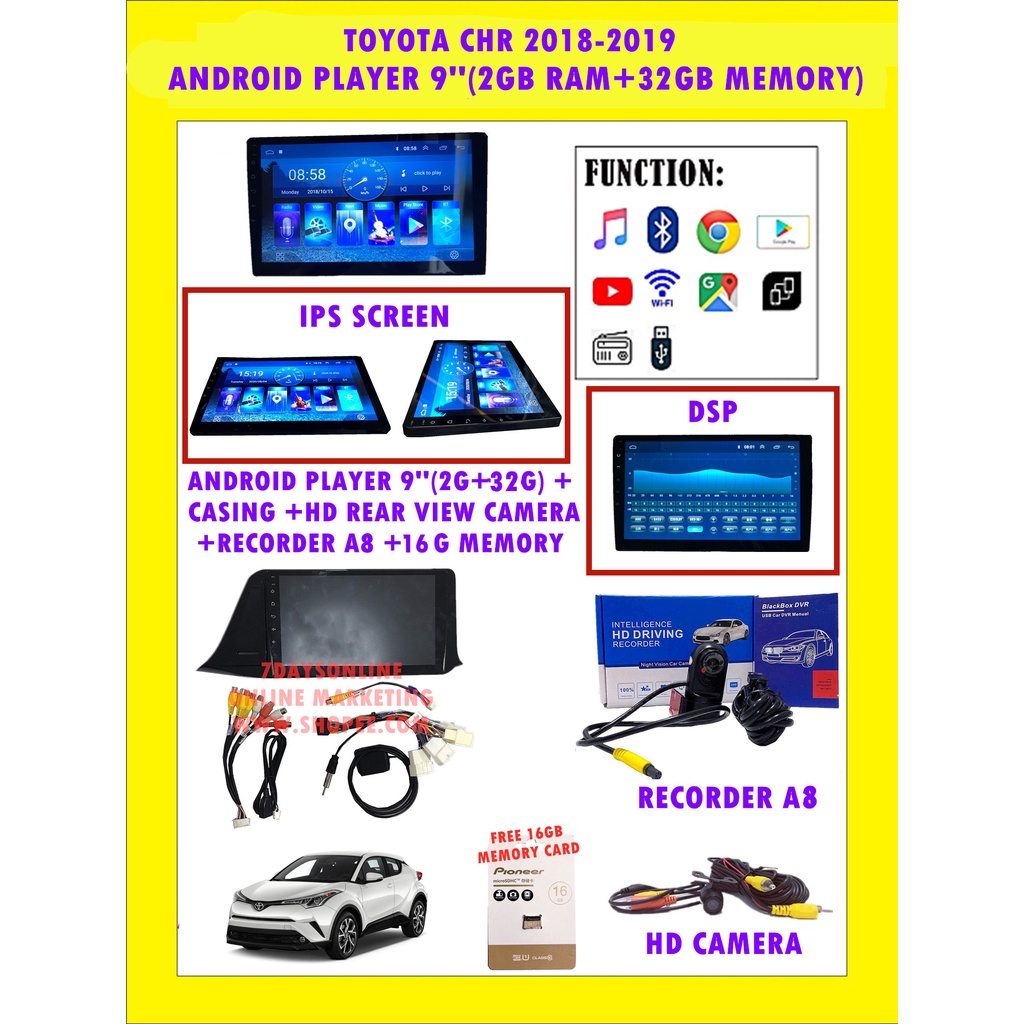 TOYOTA CHR 2018-2019 9" ANDROID PLAYER 32GB 2RAM + CASING + HD REAR ...