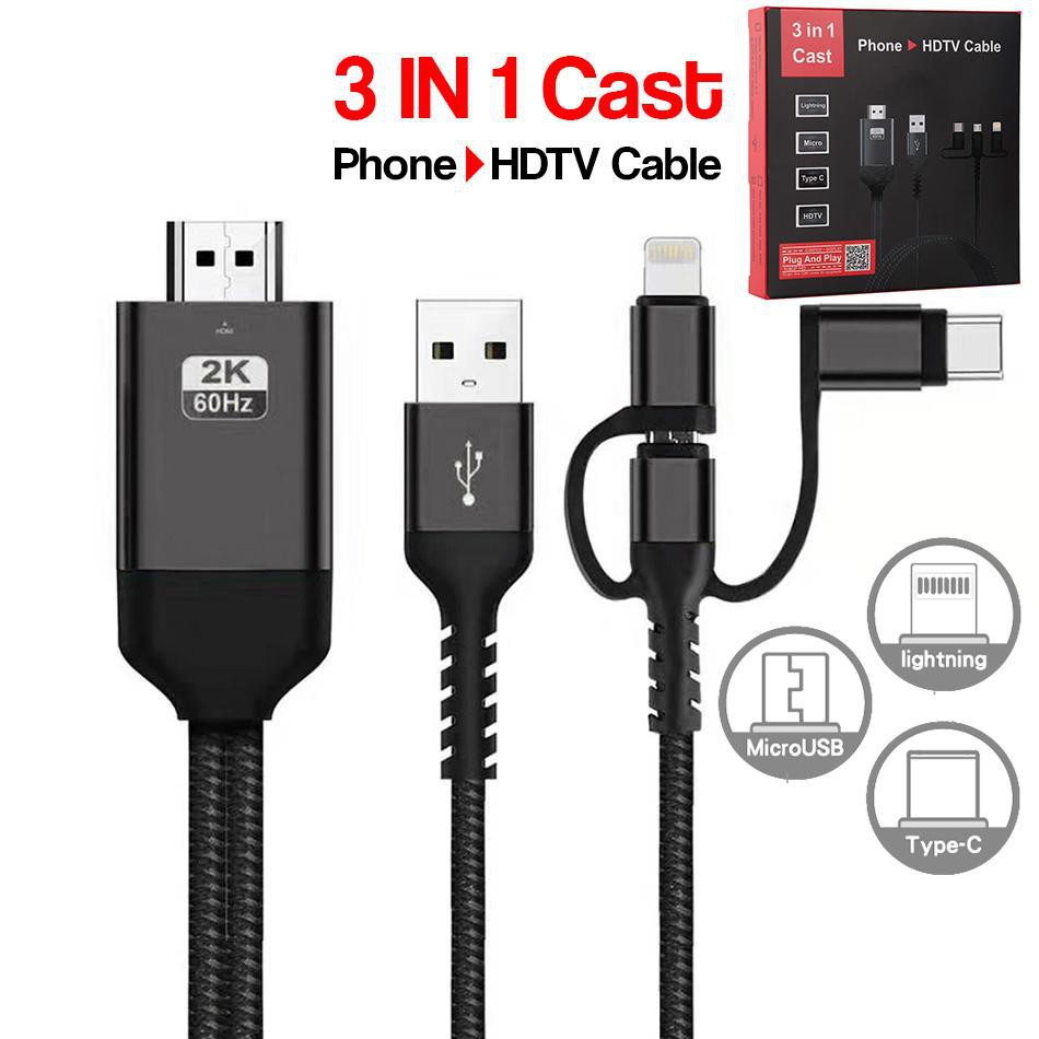 3 in 1 Phone to HDMI Cable, Mirroring Cellphone Screen to TV, 1080P ...