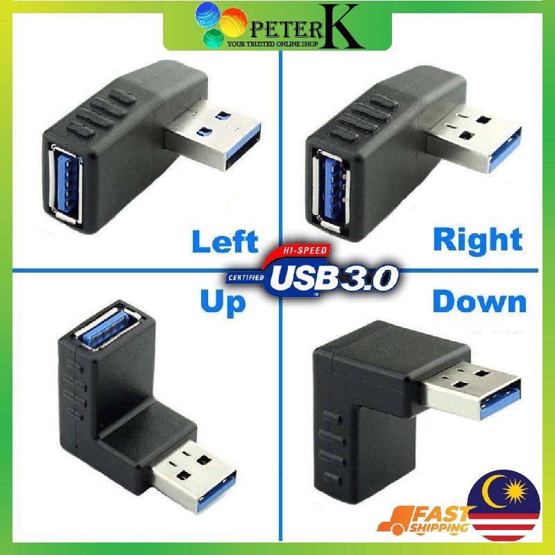 USB 3.0 Male to Female Angled Adaptor L Shaped Extension Connector ...