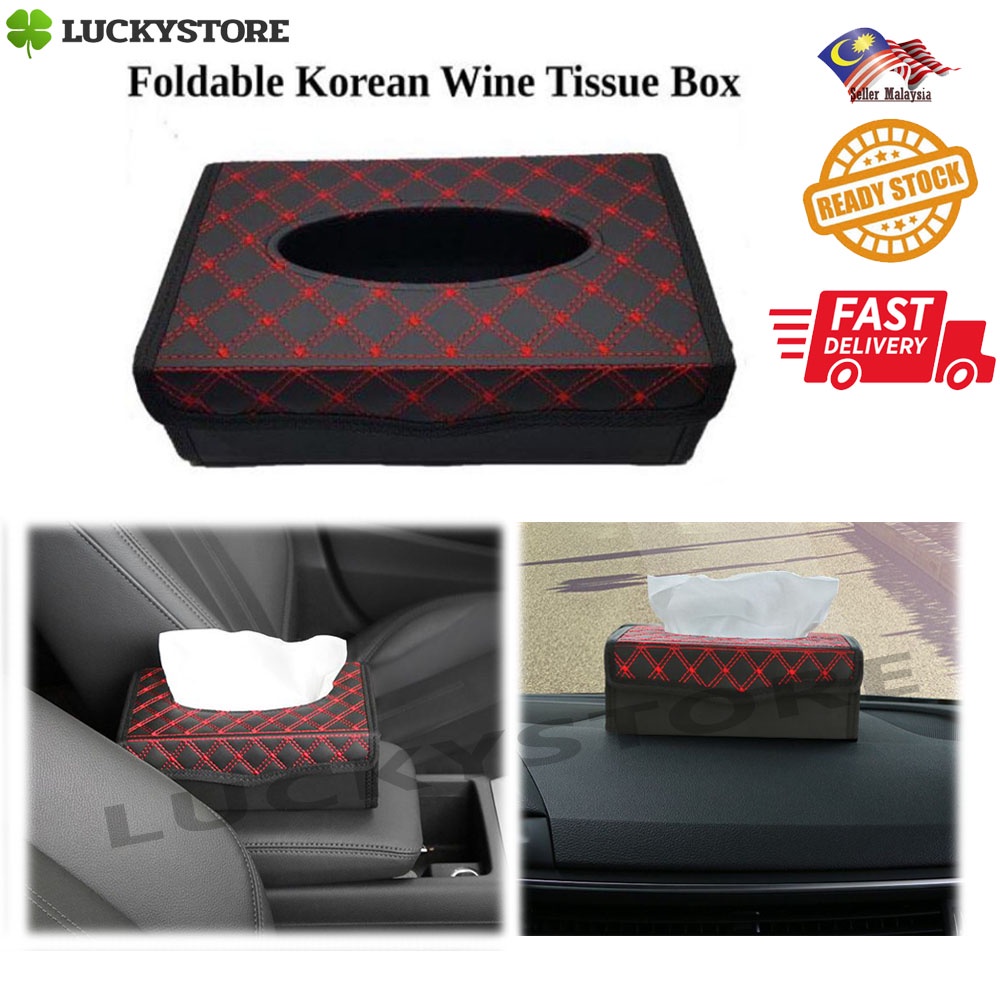 Ready Stock Universal Foldable Red Line Car Tissue Storage Box Kotak ...