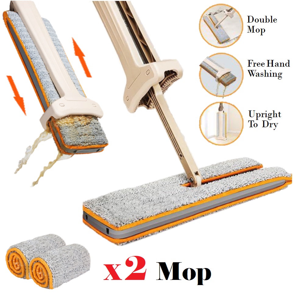 Double Sided Microfiber Hands Free Wash Self Wring 360 Spin Mop Lazy Push Squeeze Flat Mop Clean ...