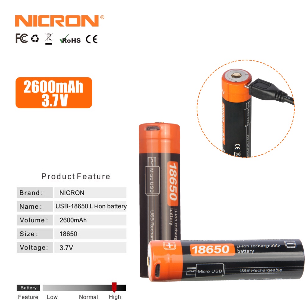 Nicron 18650 High Capacity Battery - N8/B70/B70plus/N8F/B60/H25/B71/N6/B200/F81 NRB-L2600 ...