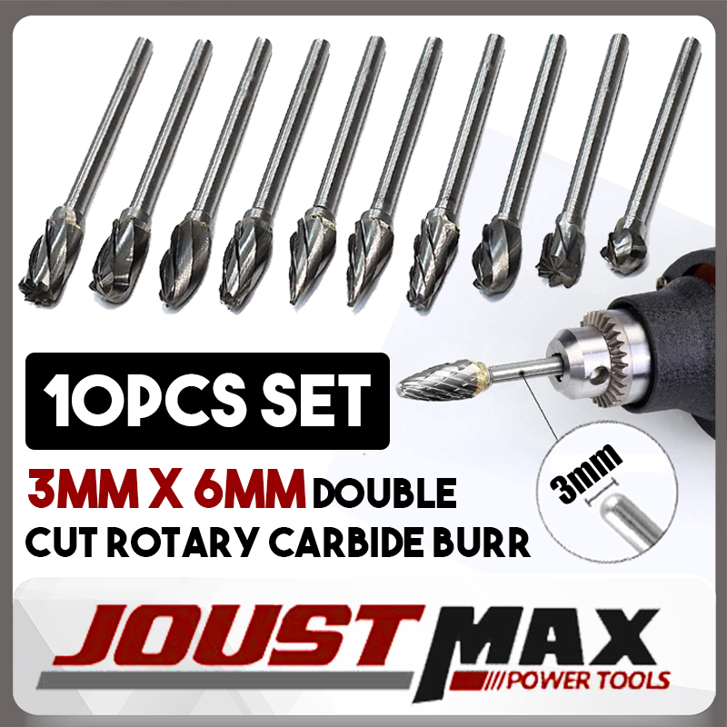 10PCS 3MM X 6MM DOUBLE-CUT ROTARY MATA PORTING TUNGSTEN CARBIDE ROTARY ...