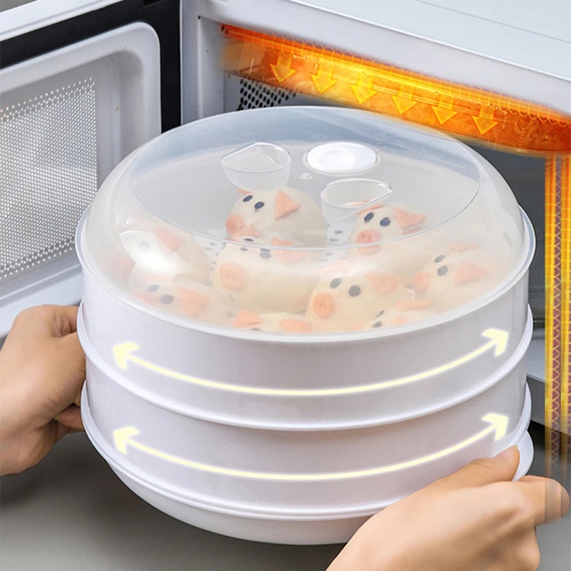 1/2 Tier Microwave Food Steam Heating Containers with Cover Food ...