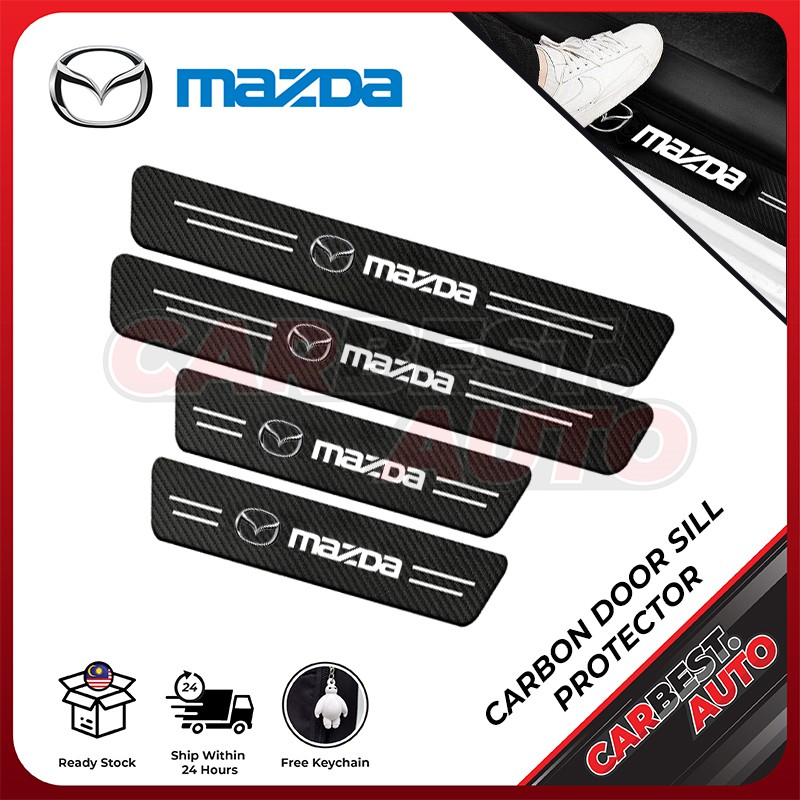 [4pc] MAZDA Universal Door Side Step Sill Strip Carbon fibre leather ...