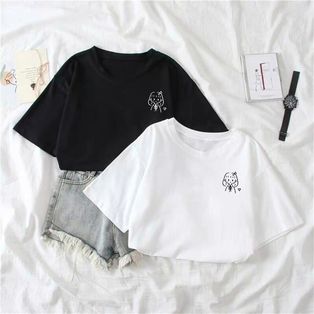 SIMPLE CUTE GIRL READY STOCK LATEST KOREAN INS WOMEN TOPS 100 COTTON SHORT SLEEVE ROUND NECK CASUAL T SHIRT Shopee Malaysia