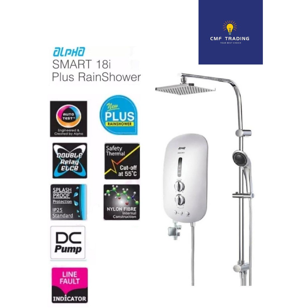 ALPHA Water Heater SMART 18i RS Plus Rain Shower DC pump | Shopee Malaysia