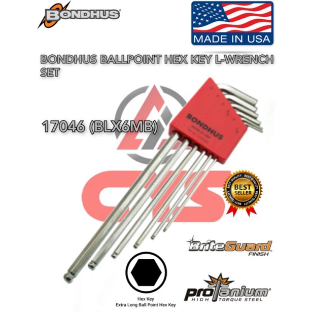 [100% USA] BONDHUS 17046 (BLX6M) BALLPOINT HEX KEY L-WRENCH SET / ALLEN ...