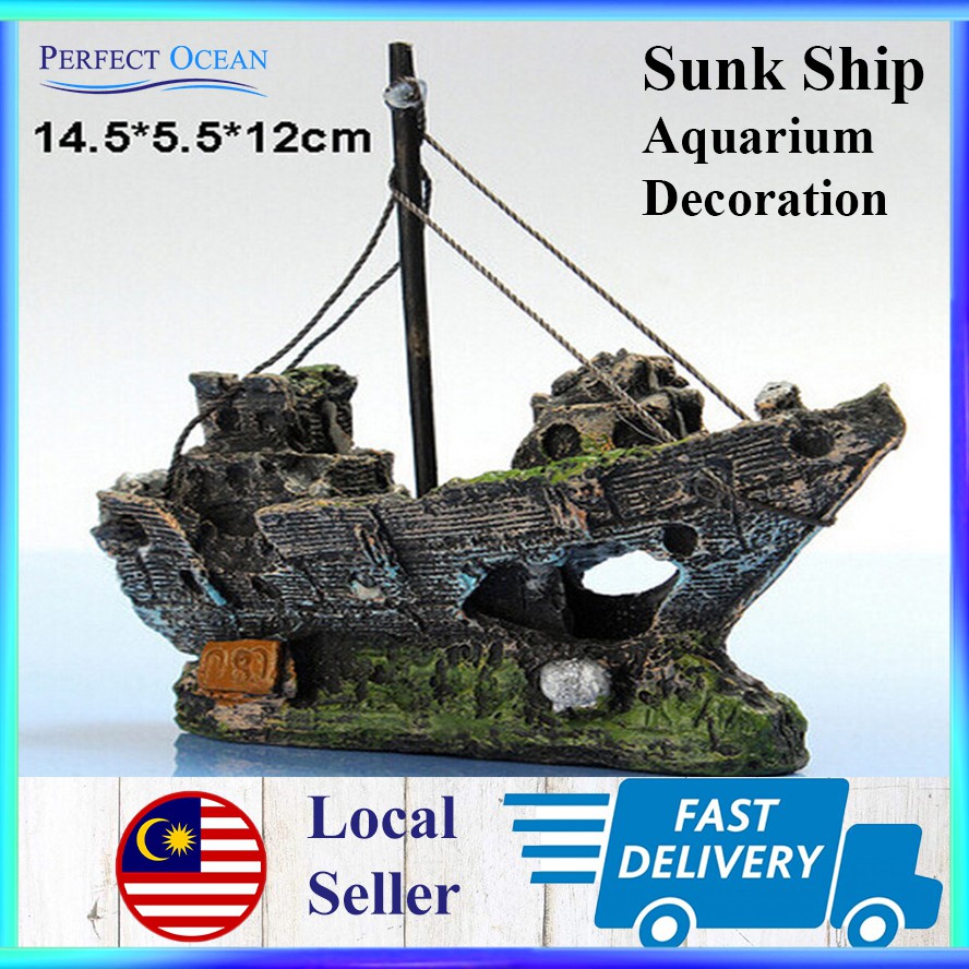 Sunk Ship Aquarium Decoration Hiding Cave Fish Ornament 🌊READY STOCK🌊 ...