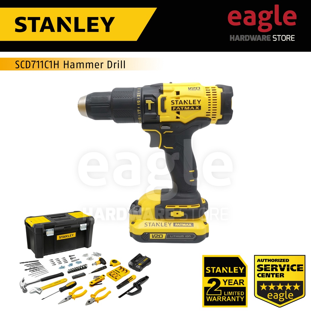 Stanley SCD711C1H-B1 20V Brush Hammer Drill, Hand Tools Set, 1 x 1.5Ah ...