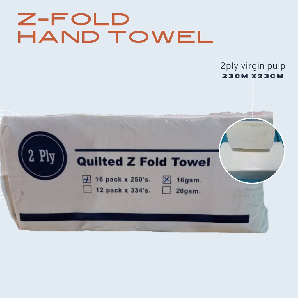 Z-fold hand towel 2ply 100% virgin pulp 16pktx250s Tuala tangan lipat Z ...