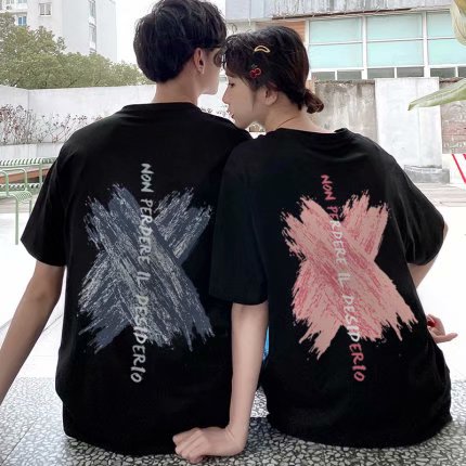 S-8XL Couple dress ins Korean version of the trend of personality printing short-sleeved T-shirt ...