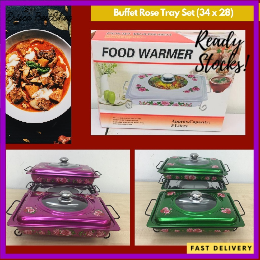 🔥READY STOCKS🔥 RECTANGLE BUFFET FOOD 34X28 TRAY SET BUNGA ROSE / BEKAS ...