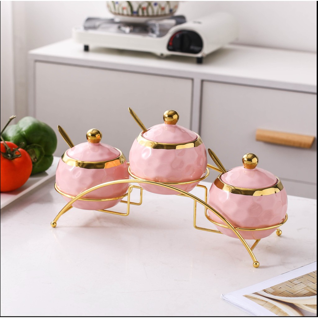 3PCS light luxury Nordic Seasoning Cans Ceramic Seasoning Storage Box ...