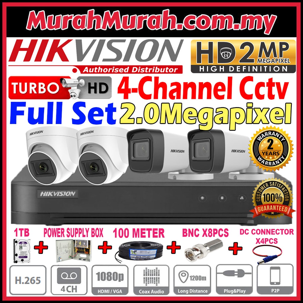 HIKVISION 2MP Full Set 🌟4-CHANNEL🌟 Full HD 1080P HIK CCTV 4CH DVR ...