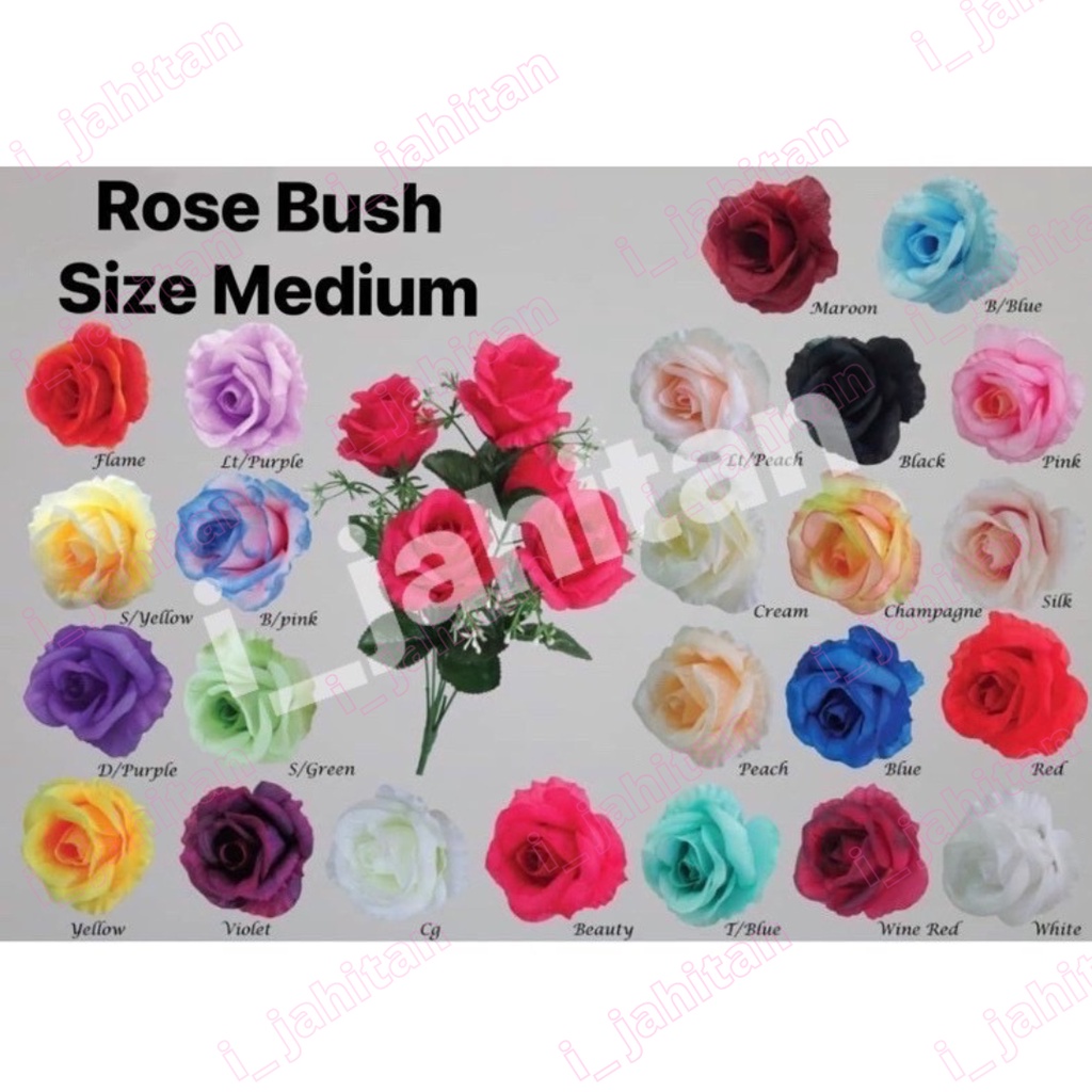 Size M 5 Buds Artificial Rose Bush / 5 Kuntum Bunga Rose Tiruan ...