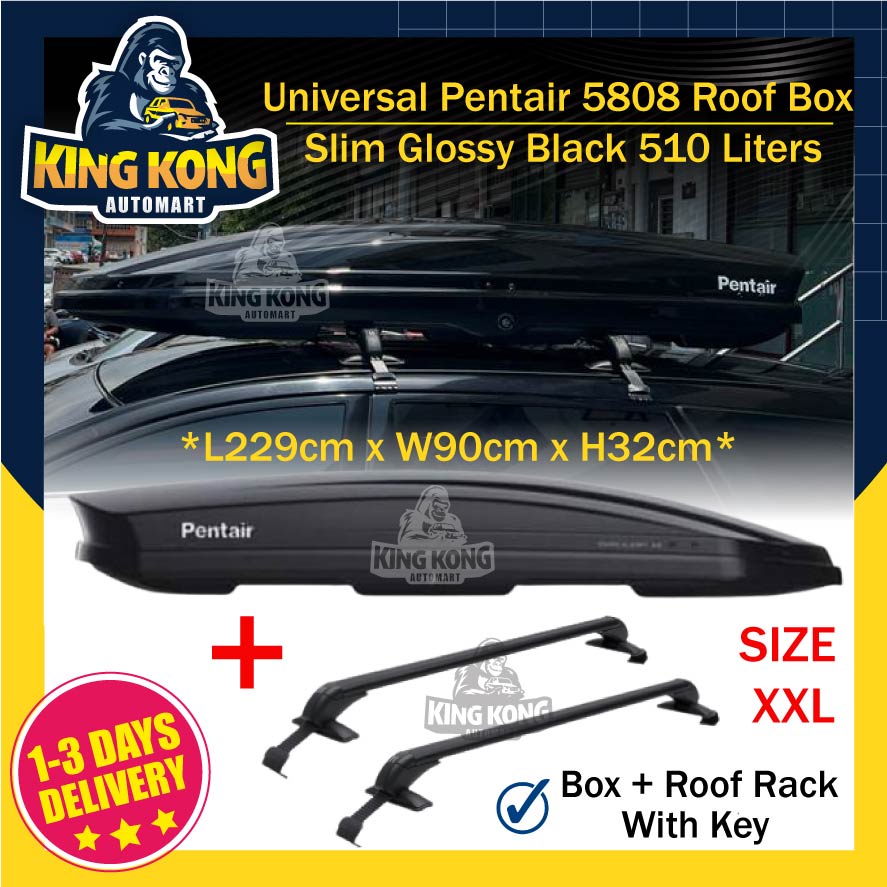 Pentair Roofbox PT5808 Slim Glossy Black Roof box With Roof Rack XXL ...