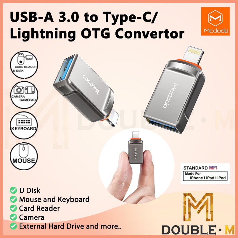 MCDODO OT-8600/ OT-7300 OTG USB-A 3.0 To IP/ Type-C Mini OTG Adapter ...