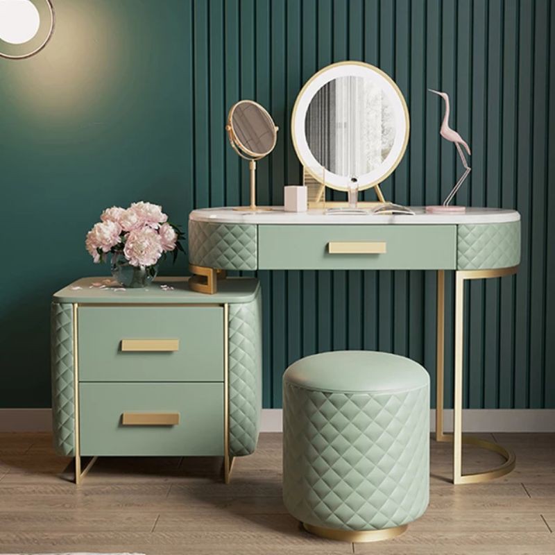 SAGE GREEN NORDIC Dressing Table Set with LED Touch mirror makeup Meja ...