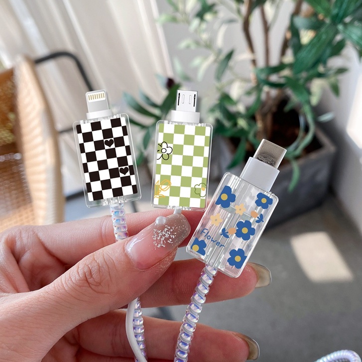 Universal Transparent Checkerboard USB Cable Protector Data Line Cord ...