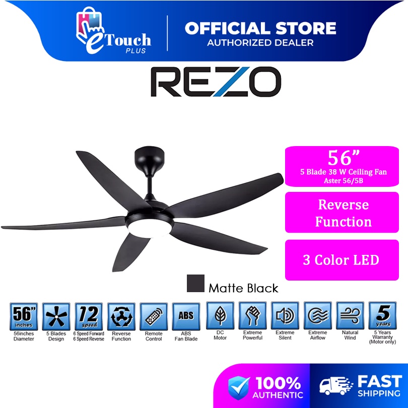 REZO ASTER 56" 3 Colour LED LIGHT DC CEILING FAN 12 Speed Remote ...