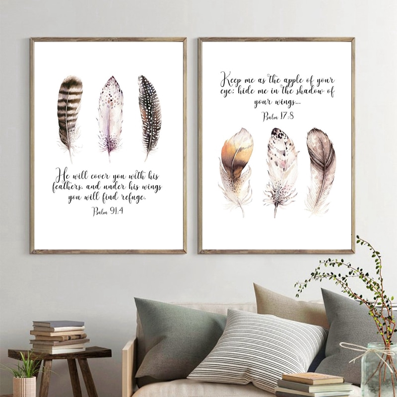 Bible Verse Feathers Quotes Posters Prints Scripture Church Canvas ...